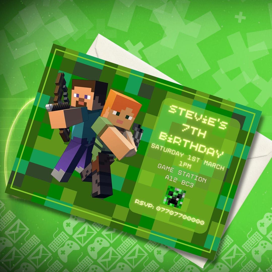 Minecraft Gaming Birthday Invitation Digital Print at Home Gamer ...