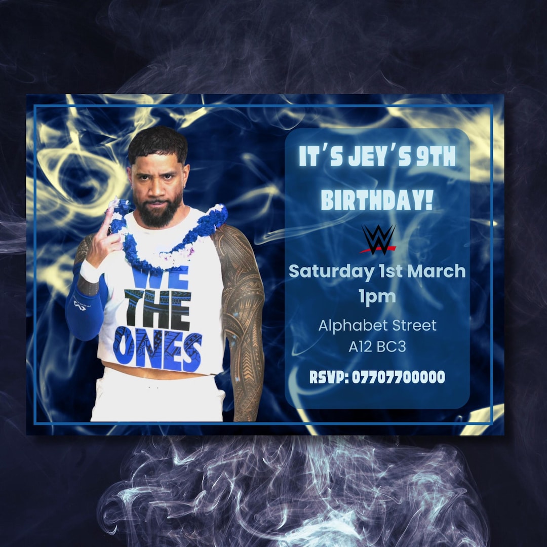 WWE Wrestling Jey Uso Birthday Invitation Digital Editable Print at ...