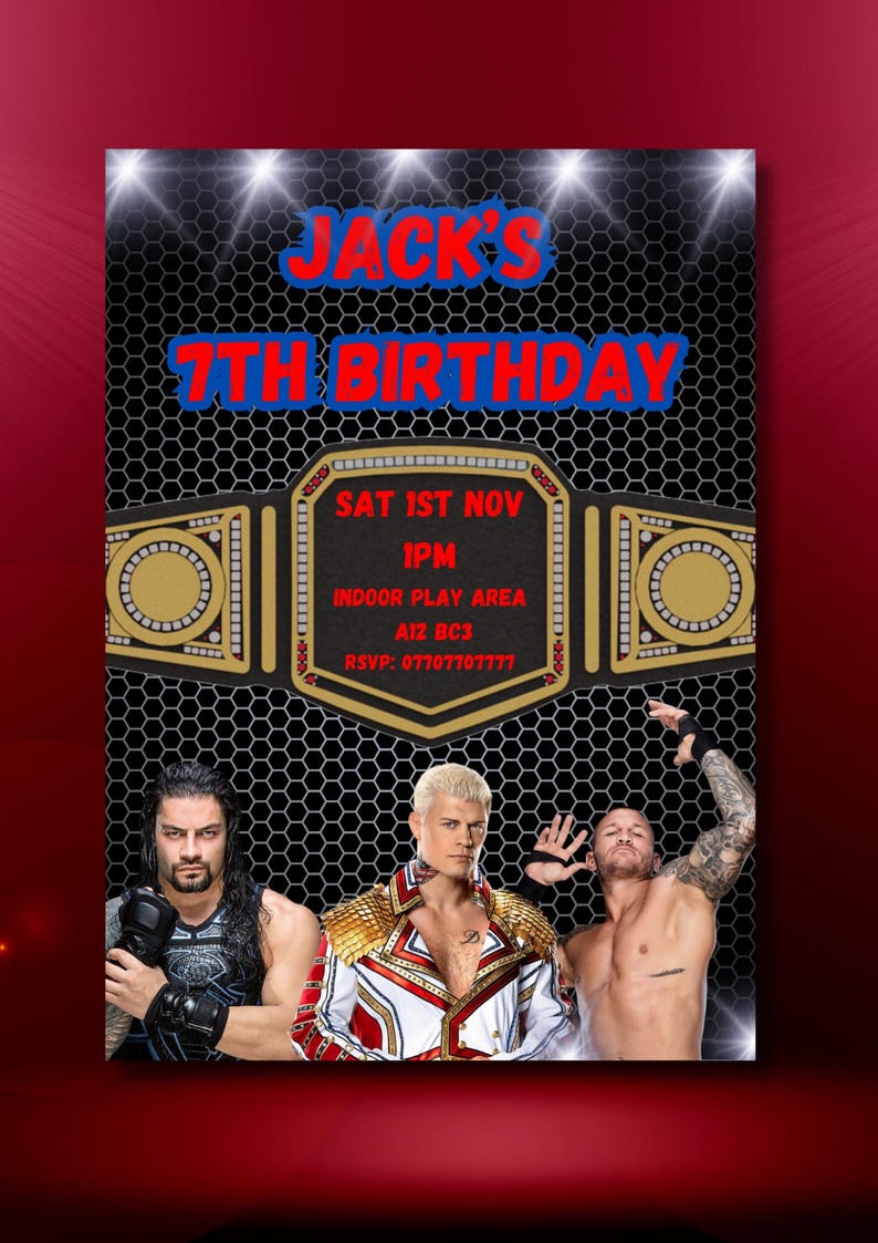 EDITABLE Wrestling Birthday Invitation - Superstar Birthday - Digital ...