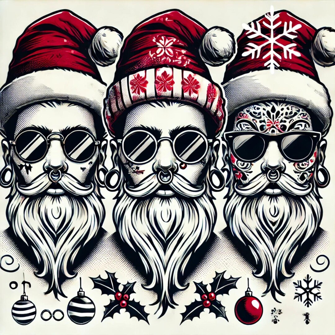 Tattoo Edgy Santa JPEG - Santa Wall Art PNG SVG - Festive Digital File ...