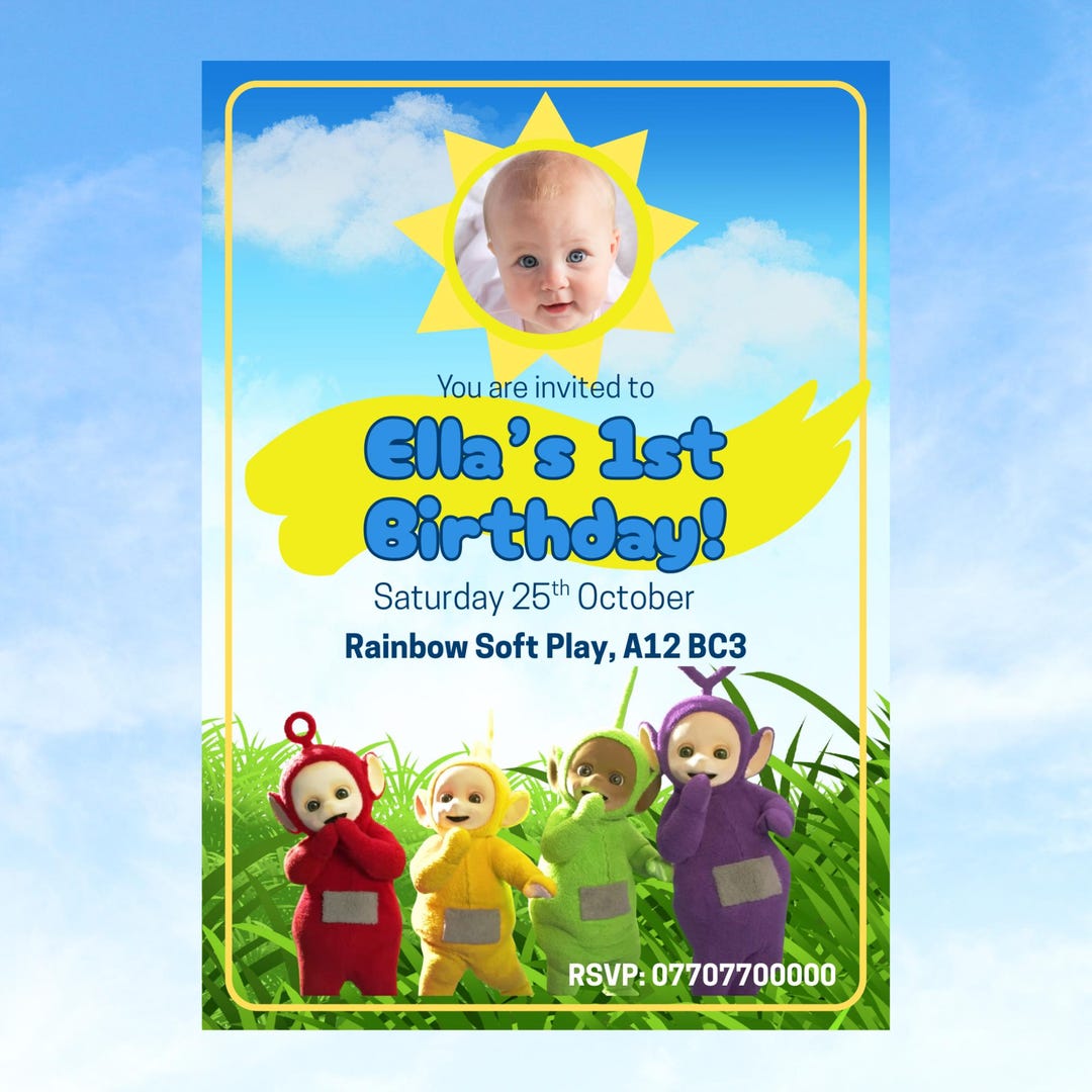 Teletubbies Invitation: Custom Photo, Editable Kids Party Invite ...