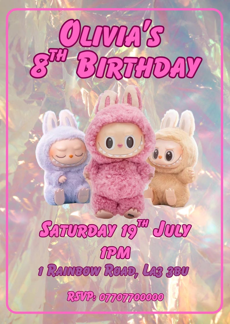 Labubu Birthday Invitation: Editable Girl Party Invite (digital ...