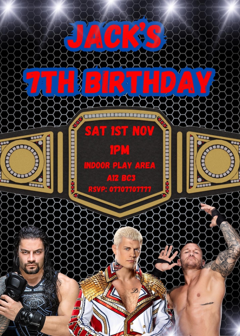 EDITABLE Wrestling Birthday Invitation - Superstar Birthday - Digital ...