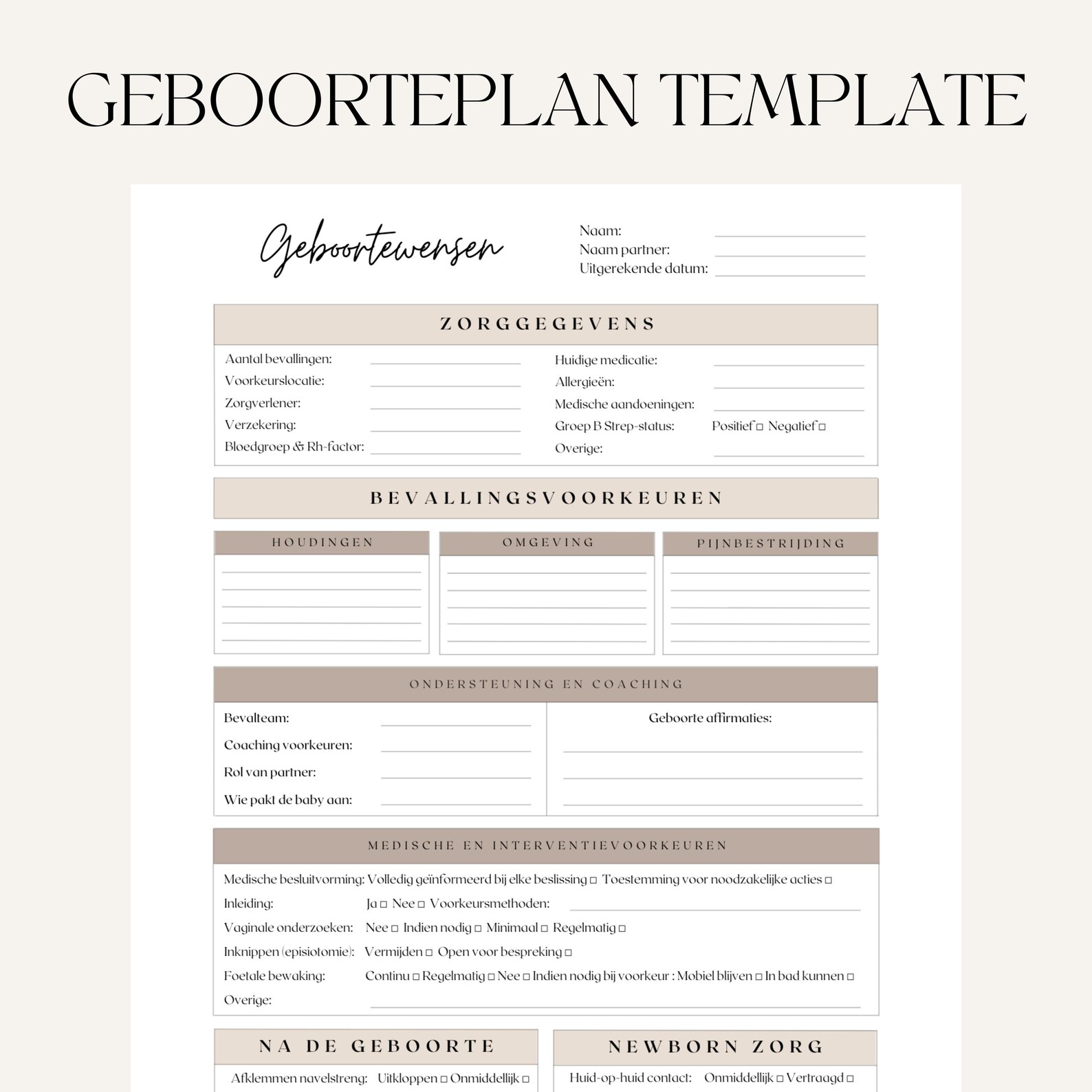 Geboorteplan Met Geboortewensen - Bevalplan Canva Sjabloon Voor ...