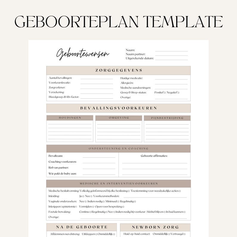 Geboorteplan Met Geboortewensen - Bevalplan Canva Sjabloon Voor ...