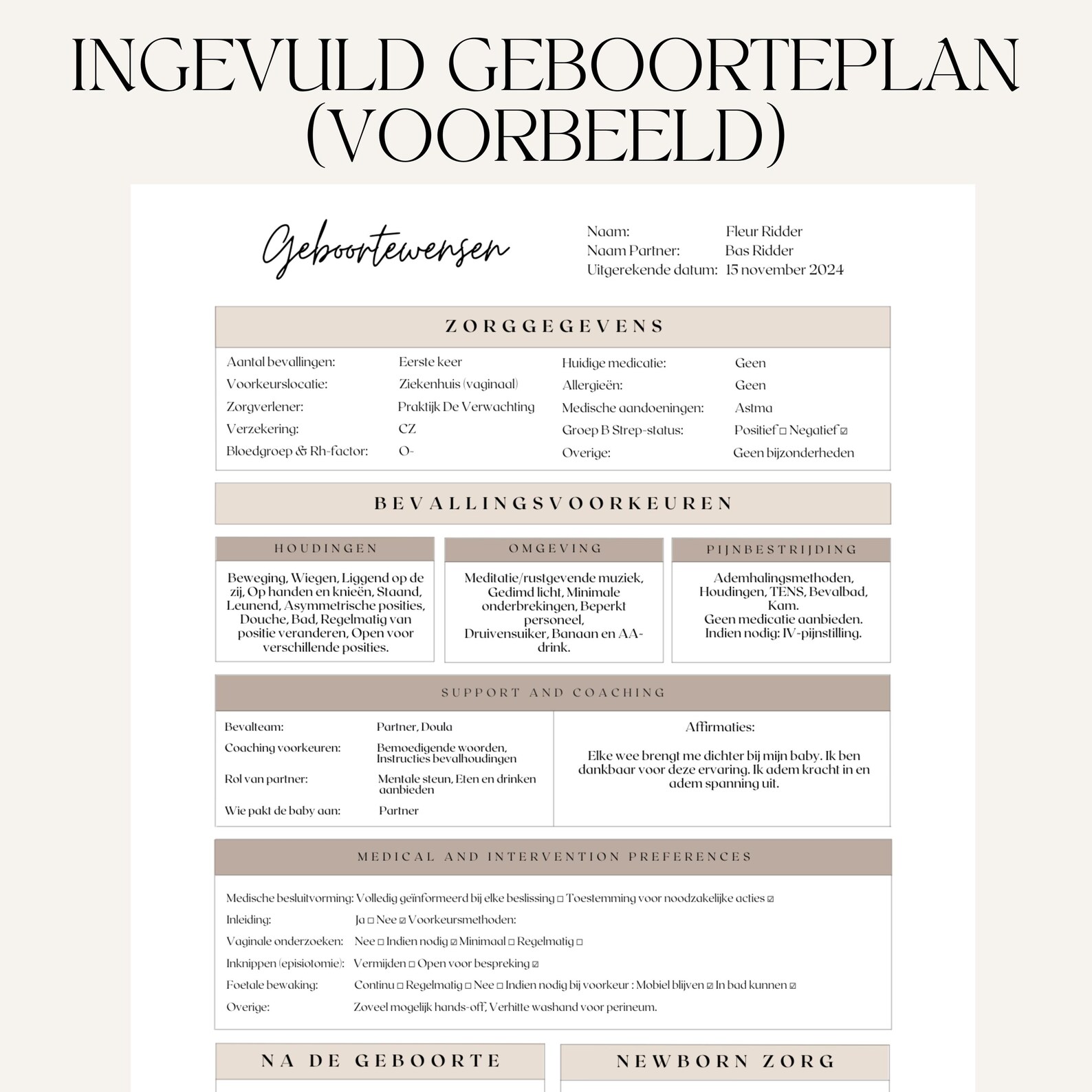Geboorteplan Met Geboortewensen - Bevalplan Canva Sjabloon Voor ...