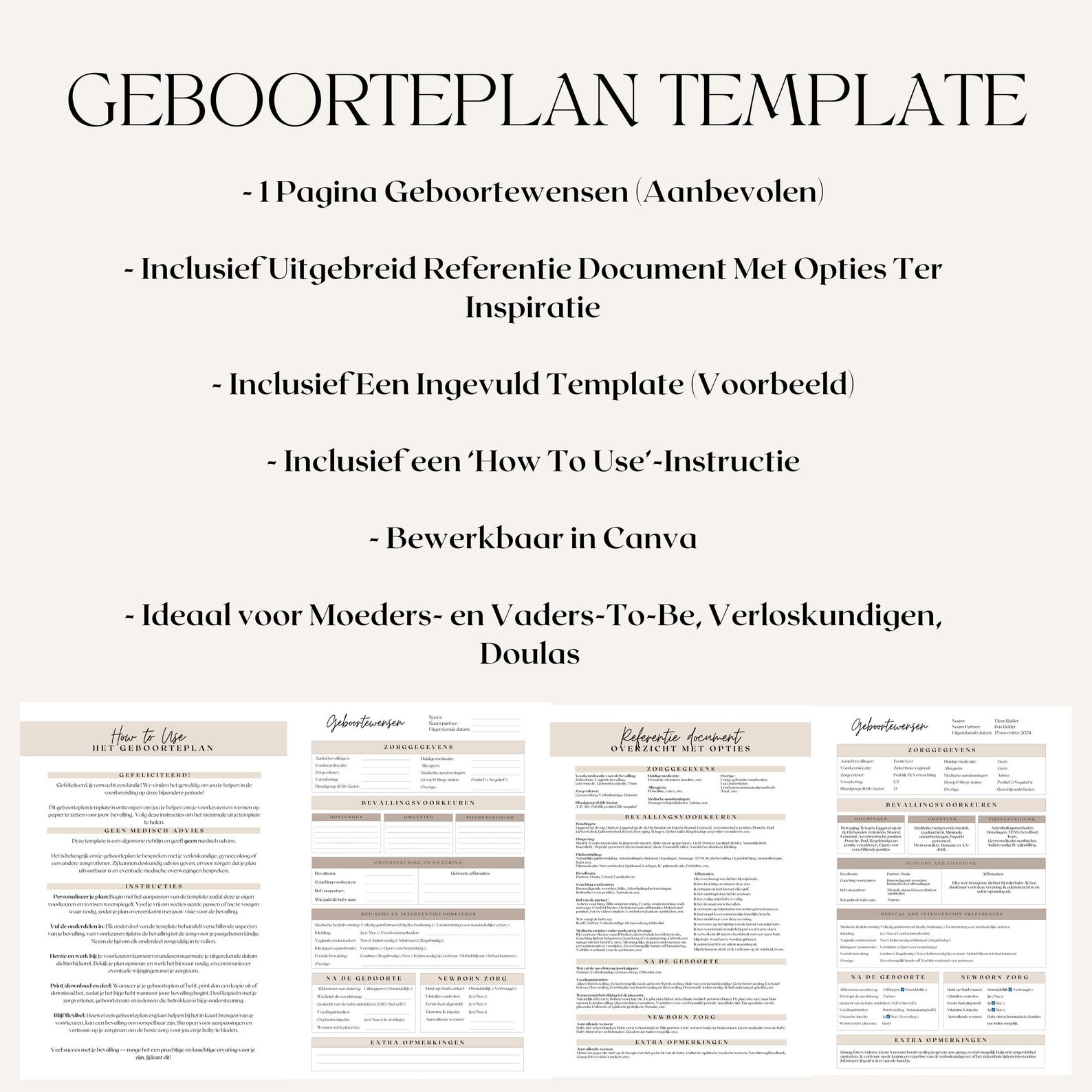 Geboorteplan Met Geboortewensen - Bevalplan Canva Sjabloon Voor ...