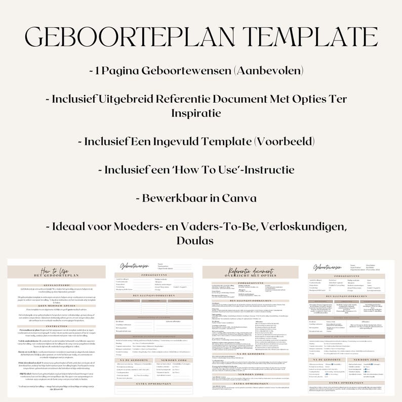 Geboorteplan Met Geboortewensen - Bevalplan Canva Sjabloon Voor ...