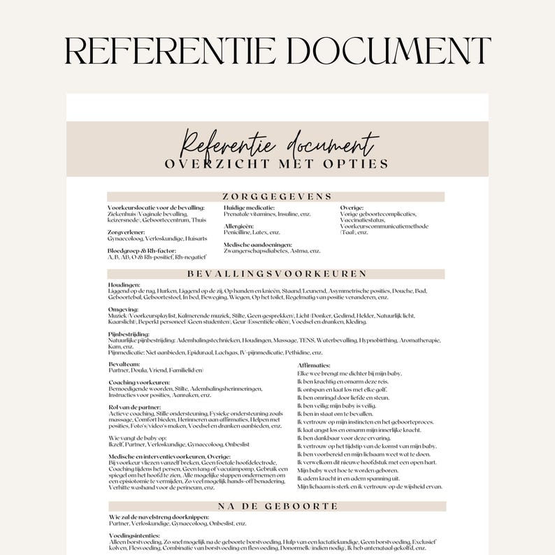 Geboorteplan Met Geboortewensen - Bevalplan Canva Sjabloon Voor ...