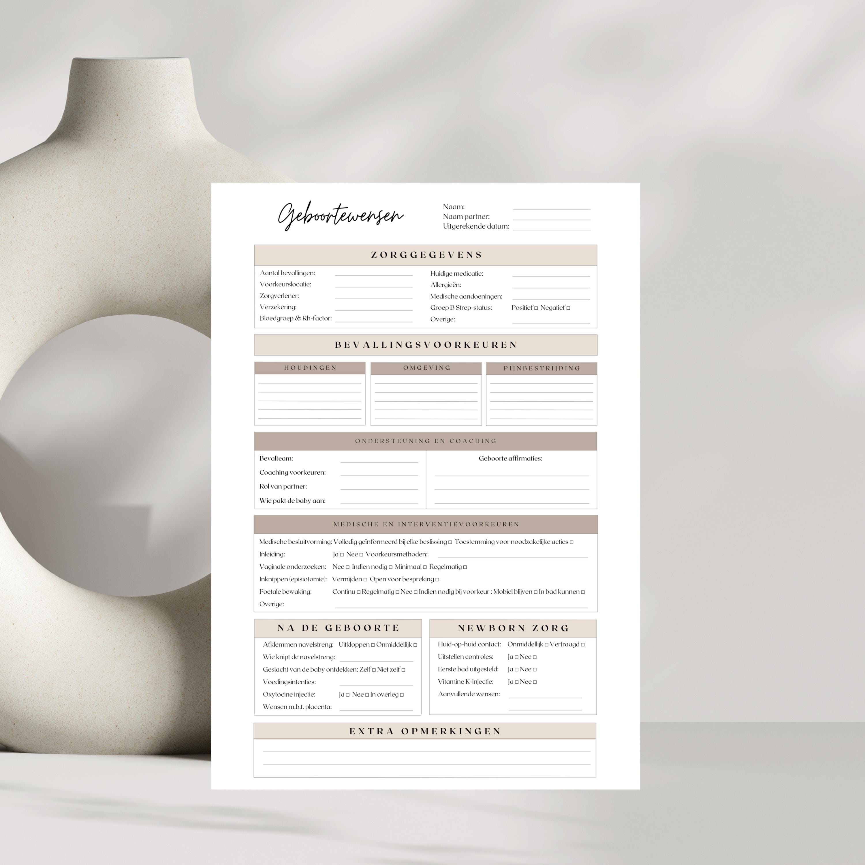 Geboorteplan Met Geboortewensen - Bevalplan Canva Sjabloon Voor ...
