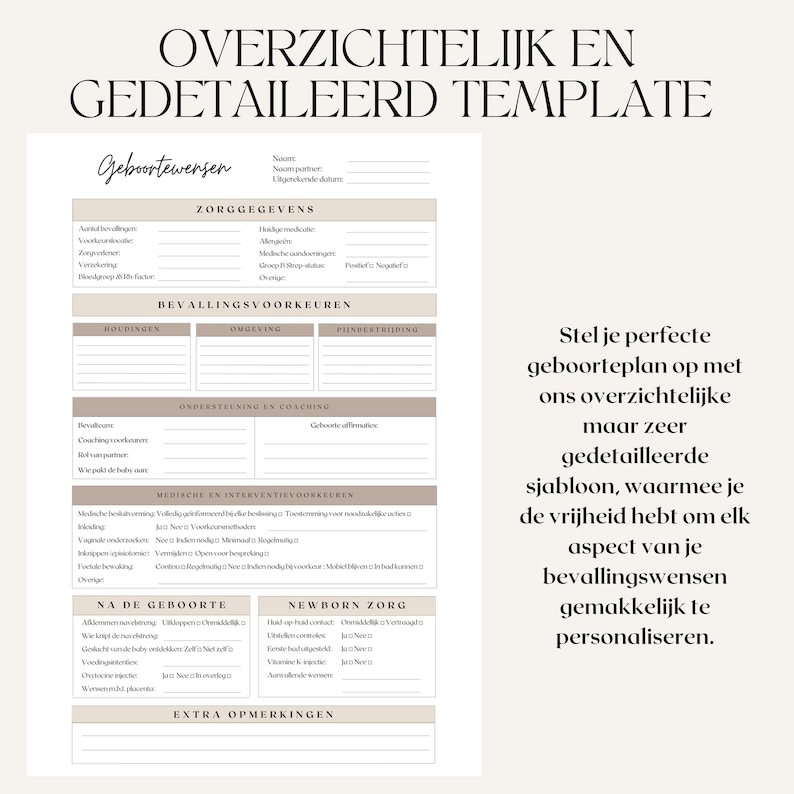 Geboorteplan Met Geboortewensen - Bevalplan Canva Sjabloon Voor ...