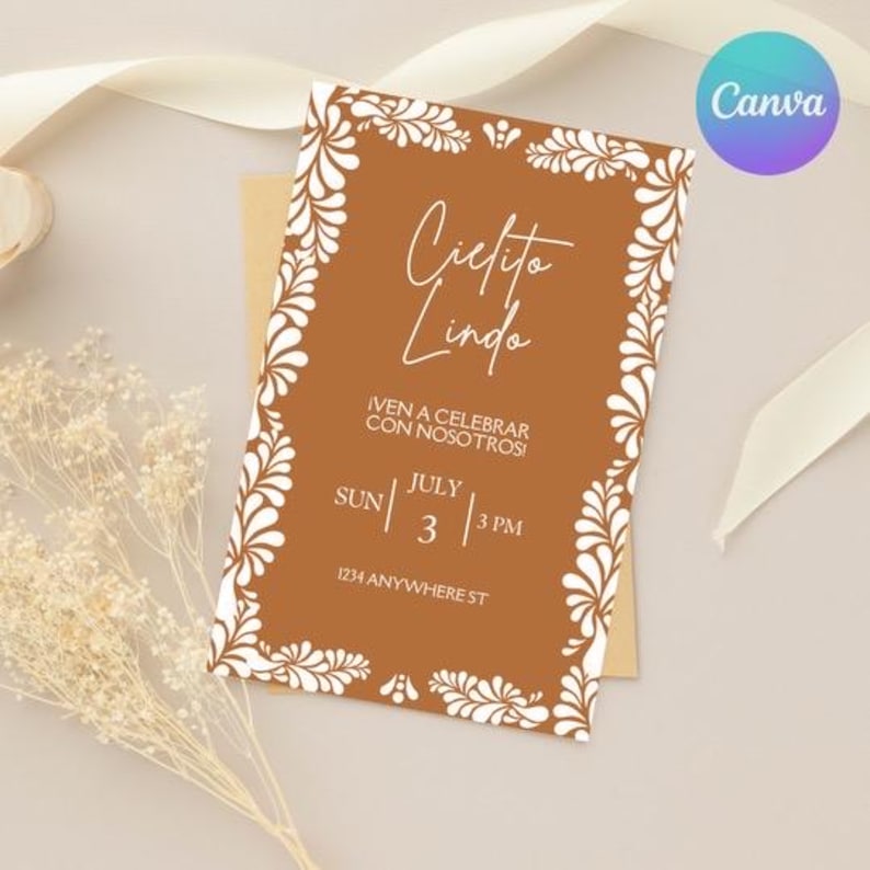 Cielito Lindo Digital Invite Canva Mexican White Talavera - Etsy