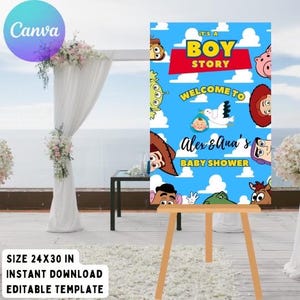 Toy Story Digital Welcome Sign, Toy Story Baby Shower Party, Boy Story ...