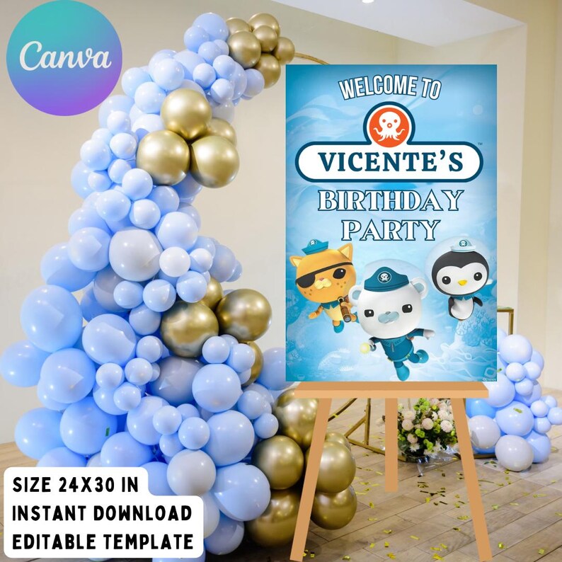 Octonauts Digital Welcome Poster Canva Blue Birthday Octonaut ...