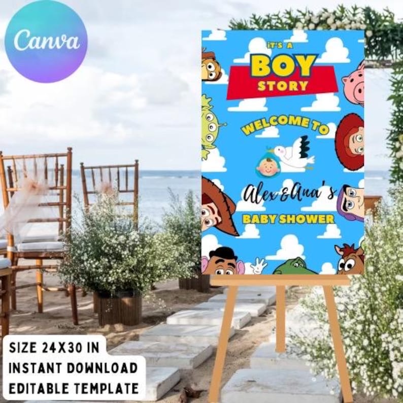 Toy Story Digital Welcome Sign, Toy Story Baby Shower Party, Boy Story ...