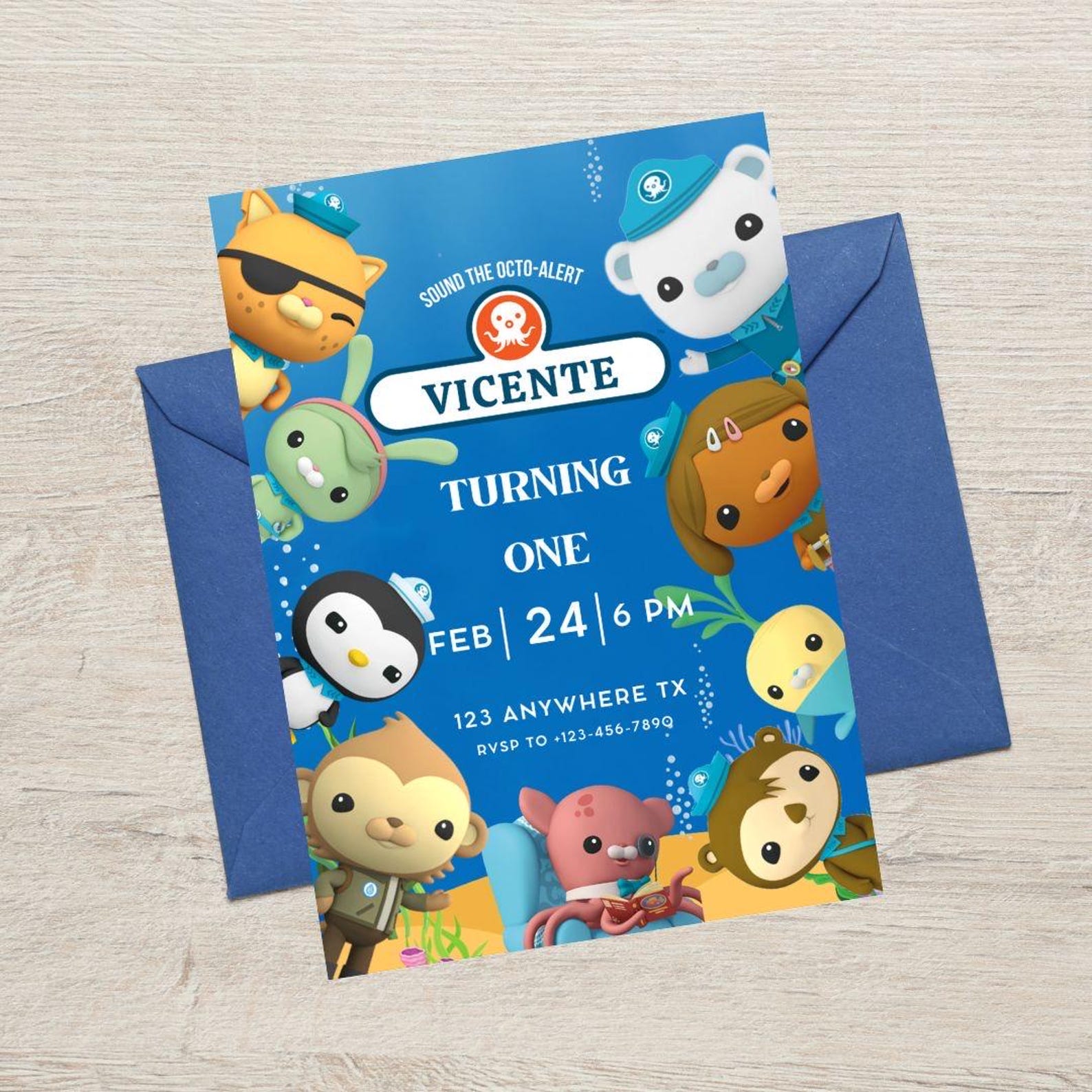 Octonauts Digital Invite Canva Blue Birthday Octonaut, Personalize ...