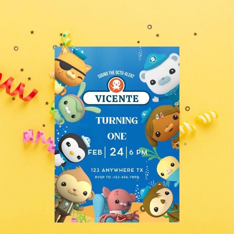 Octonauts Digital Invite Canva Blue Birthday Octonaut, Personalize ...