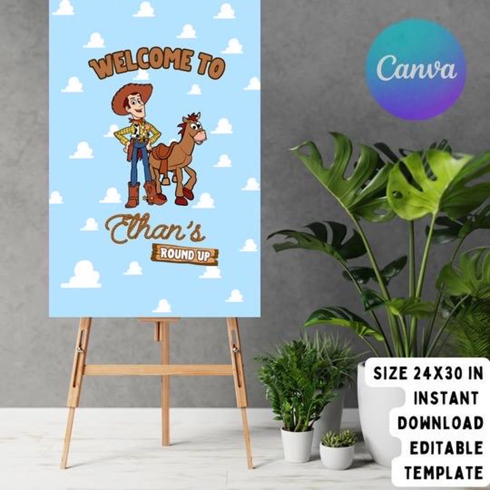 Toy Story Welcome Sign Invitation, Toy Story Birthday Party, Round Up ...