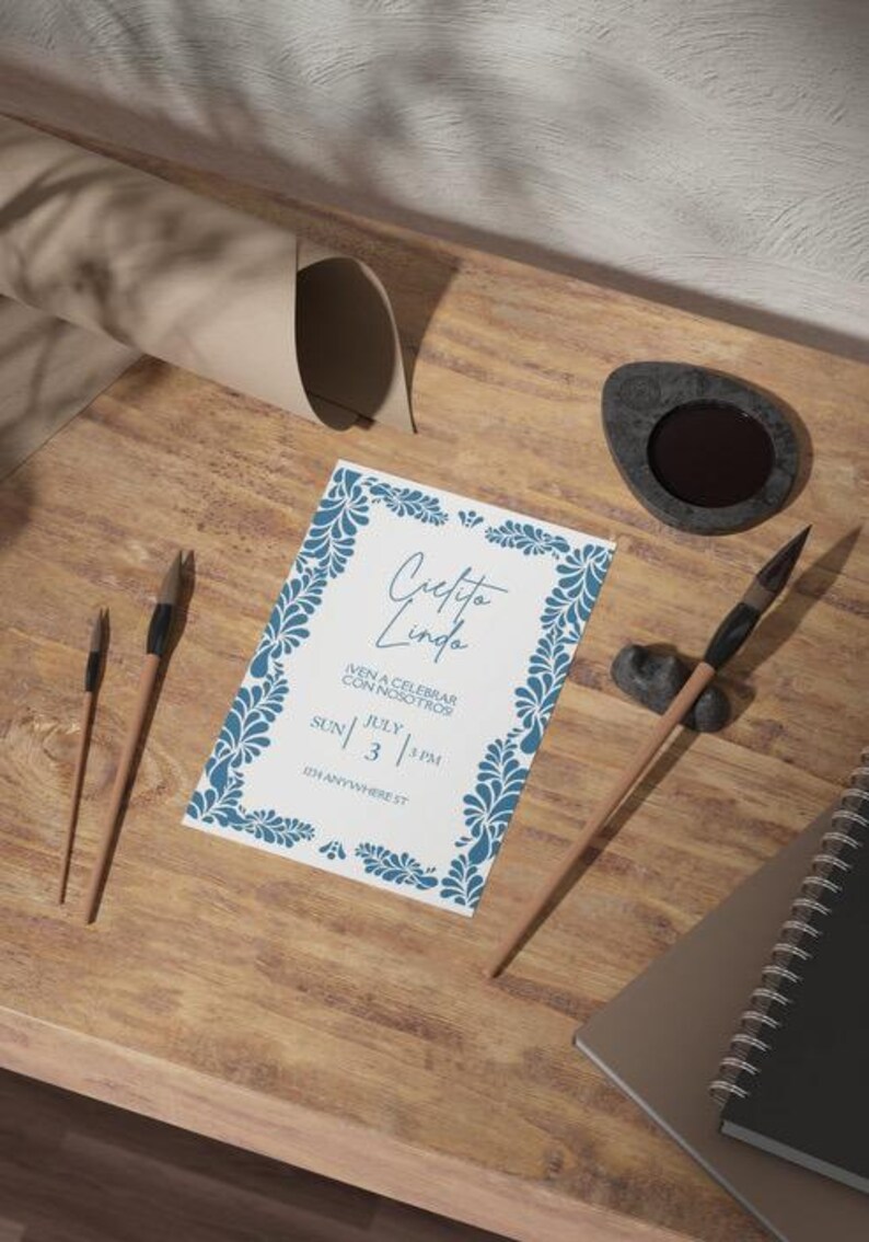 Cielito Lindo Digital Invite Canva Mexican Blue Talavera - Etsy