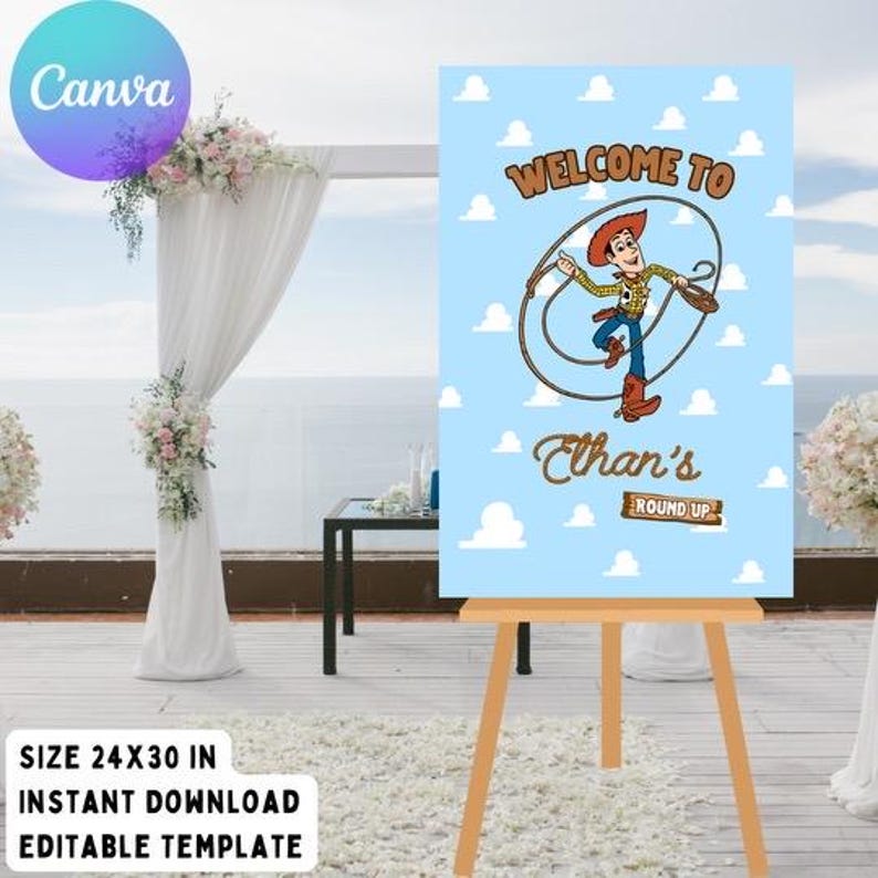 Toy Story Welcome Sign Invitation, Toy Story Birthday Party, Round Up ...
