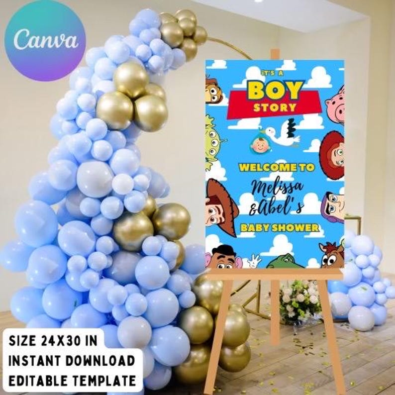 Toy Story Digital Welcome Sign, Toy Story Baby Shower Party, Boy Story ...