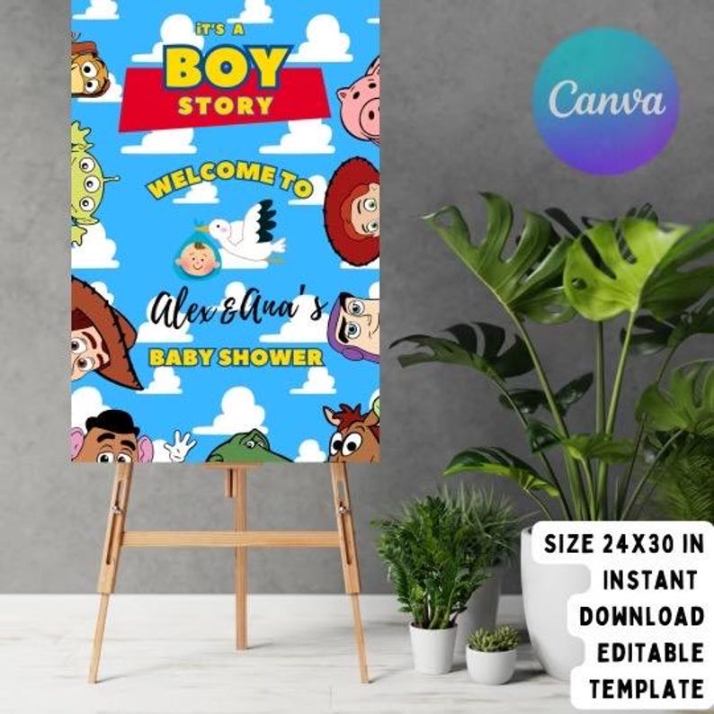 Toy Story Digital Welcome Sign, Toy Story Baby Shower Party, Boy Story ...