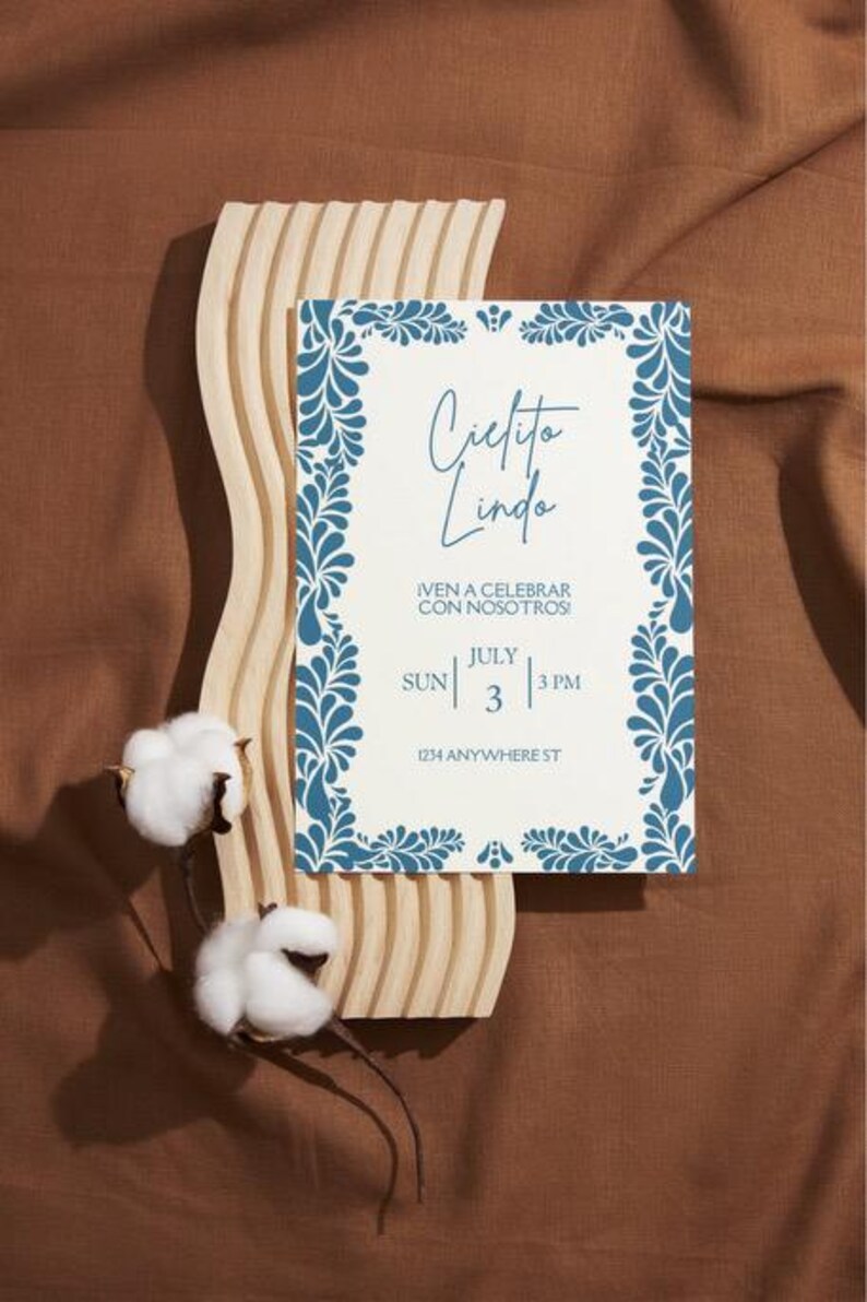 Cielito Lindo Digital Invite Canva Mexican Blue Talavera - Etsy