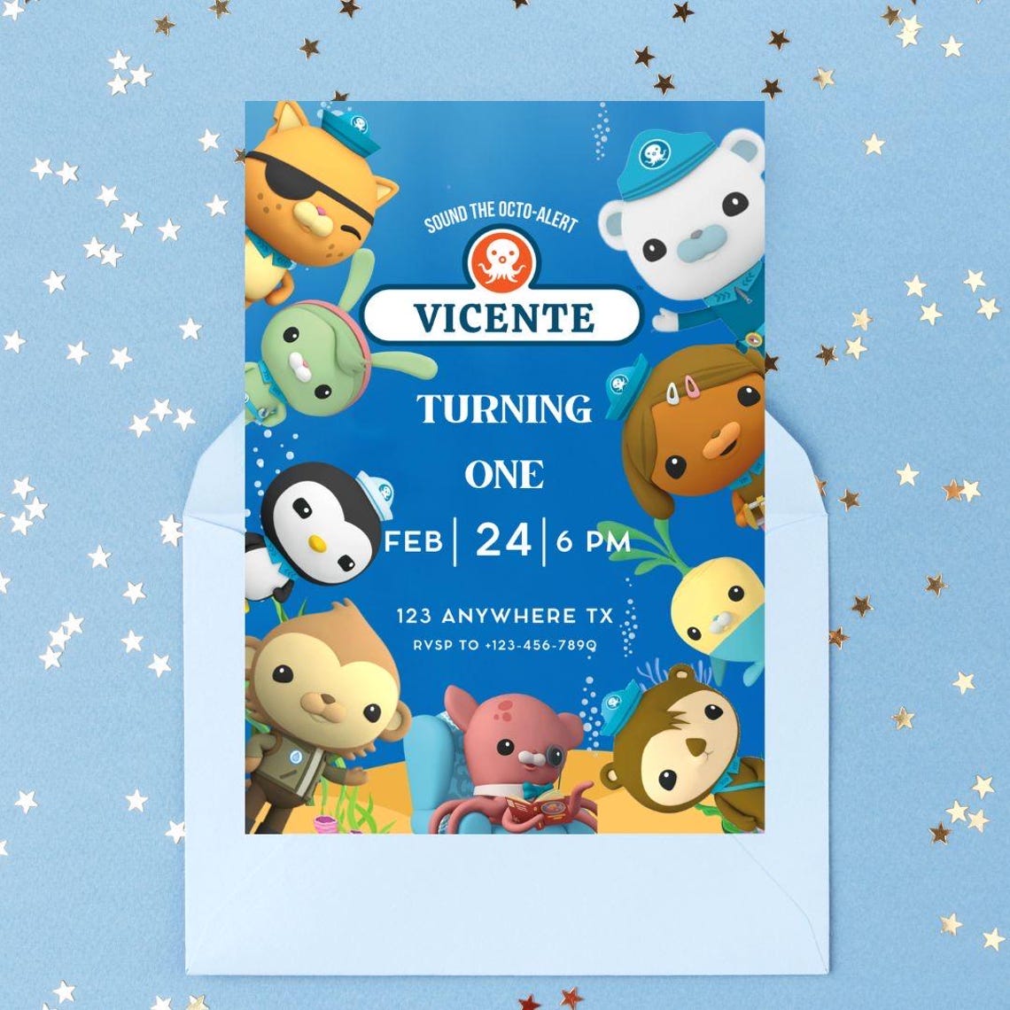 Octonauts Digital Invite Canva Blue Birthday Octonaut, Personalize ...