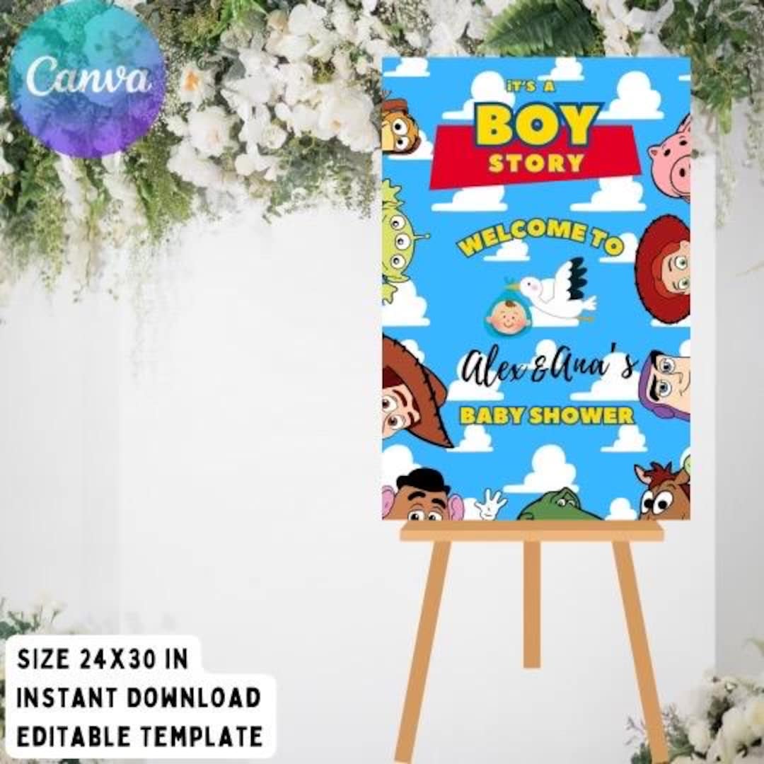 Toy Story Digital Welcome Sign, Toy Story Baby Shower Party, Boy Story ...