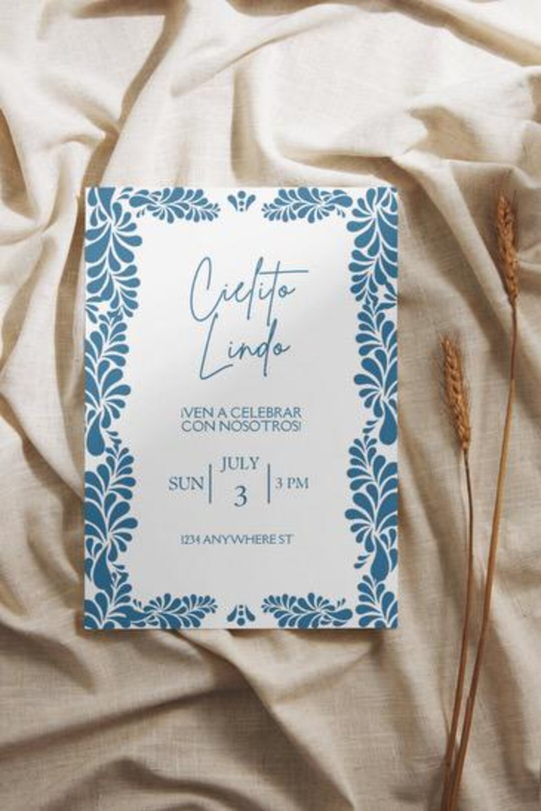 Cielito Lindo Digital Invite Canva Mexican Blue Talavera - Etsy