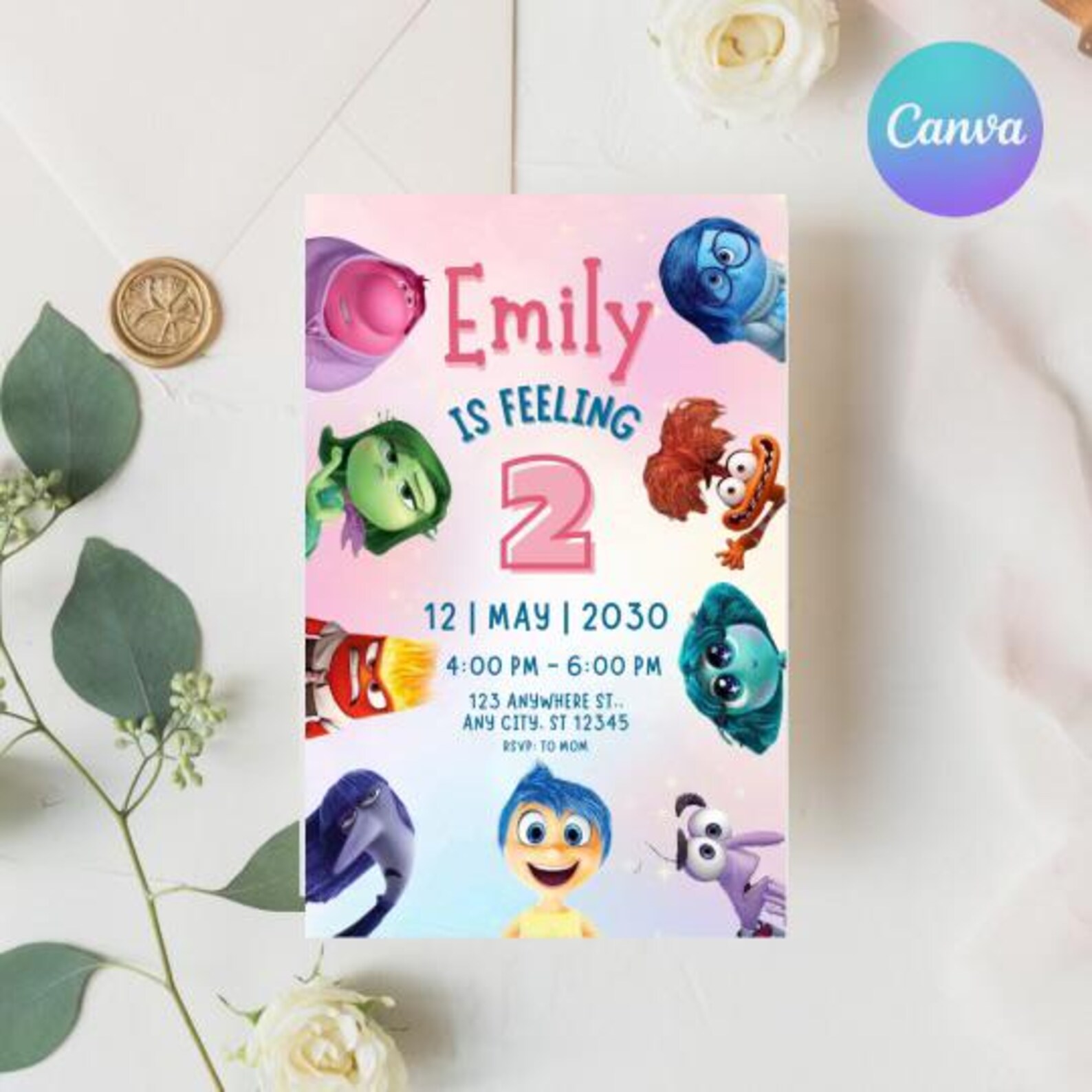 Inside Out Digital Invitation, Joy Party, Girl Story,kids Birthday ...