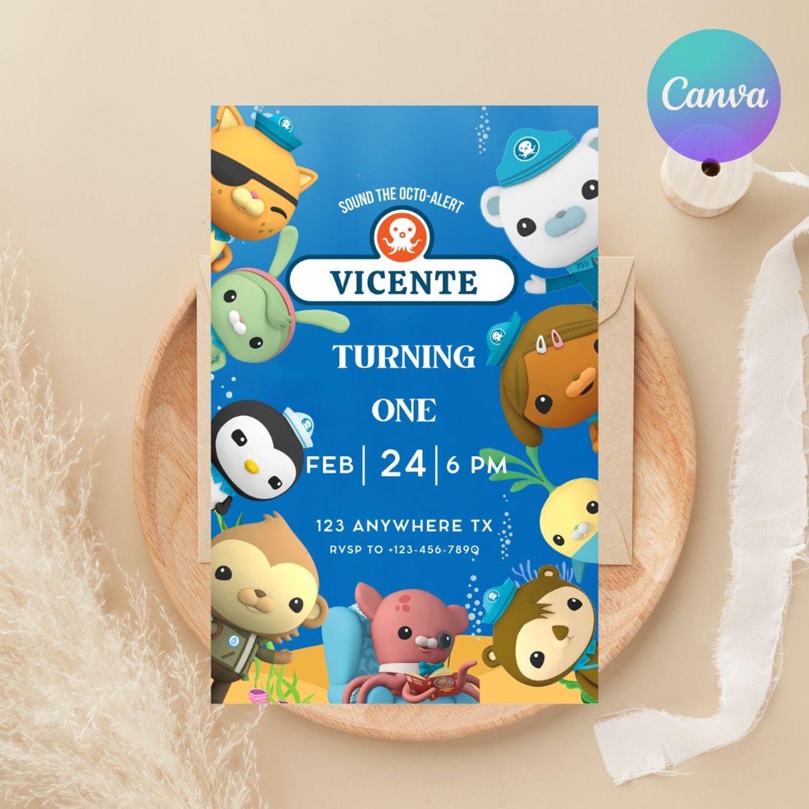 Octonauts Digital Invite Canva Blue Birthday Octonaut, Personalize ...