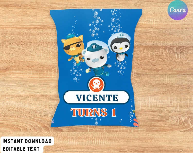 Octonauts Digital Treat Bag, Chip Bag Party Favor Canva Blue Birthday ...