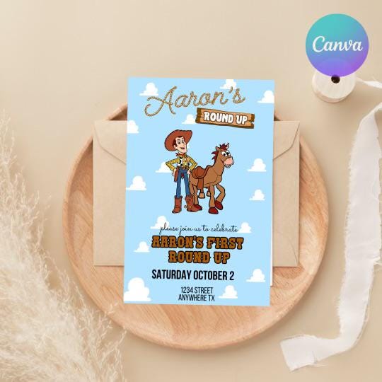 Toy Story Digital Invitation, Toy Story Birthday Party, Round Up,kids ...