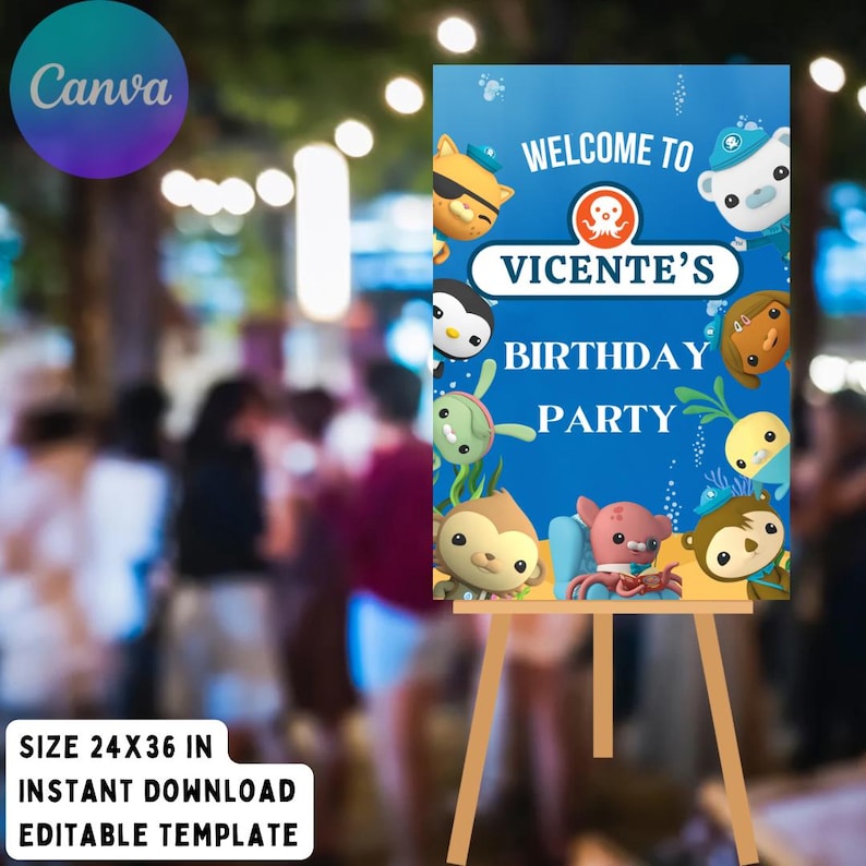 Octonauts Digital Welcome Poster Canva Blue Birthday Octonaut ...