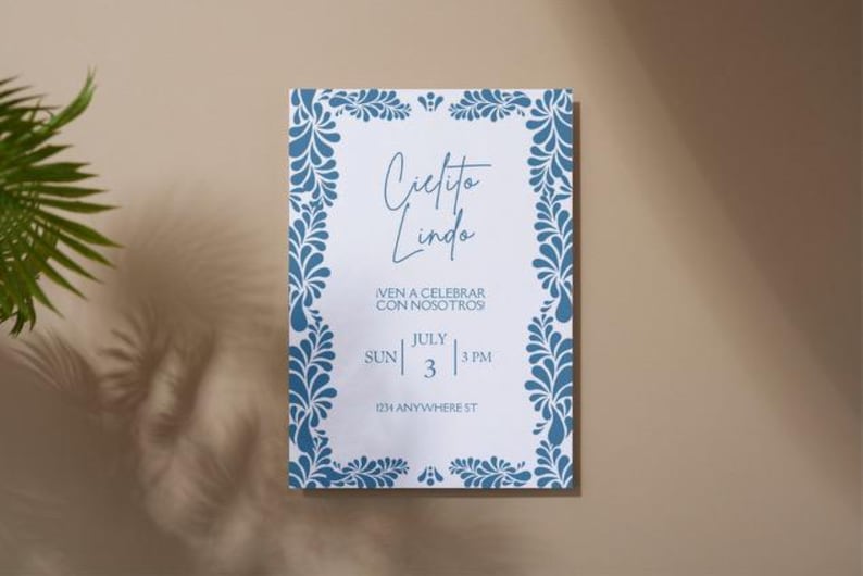 Cielito Lindo Digital Invite Canva Mexican Blue Talavera - Etsy