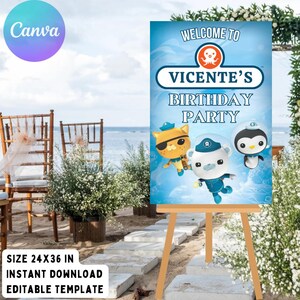 Octonauts Digital Welcome Poster Canva Blue Birthday Octonaut ...