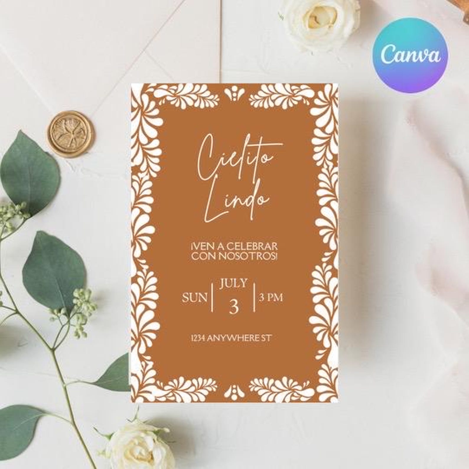 Cielito Lindo Digital Invite Canva Mexican White Talavera - Etsy