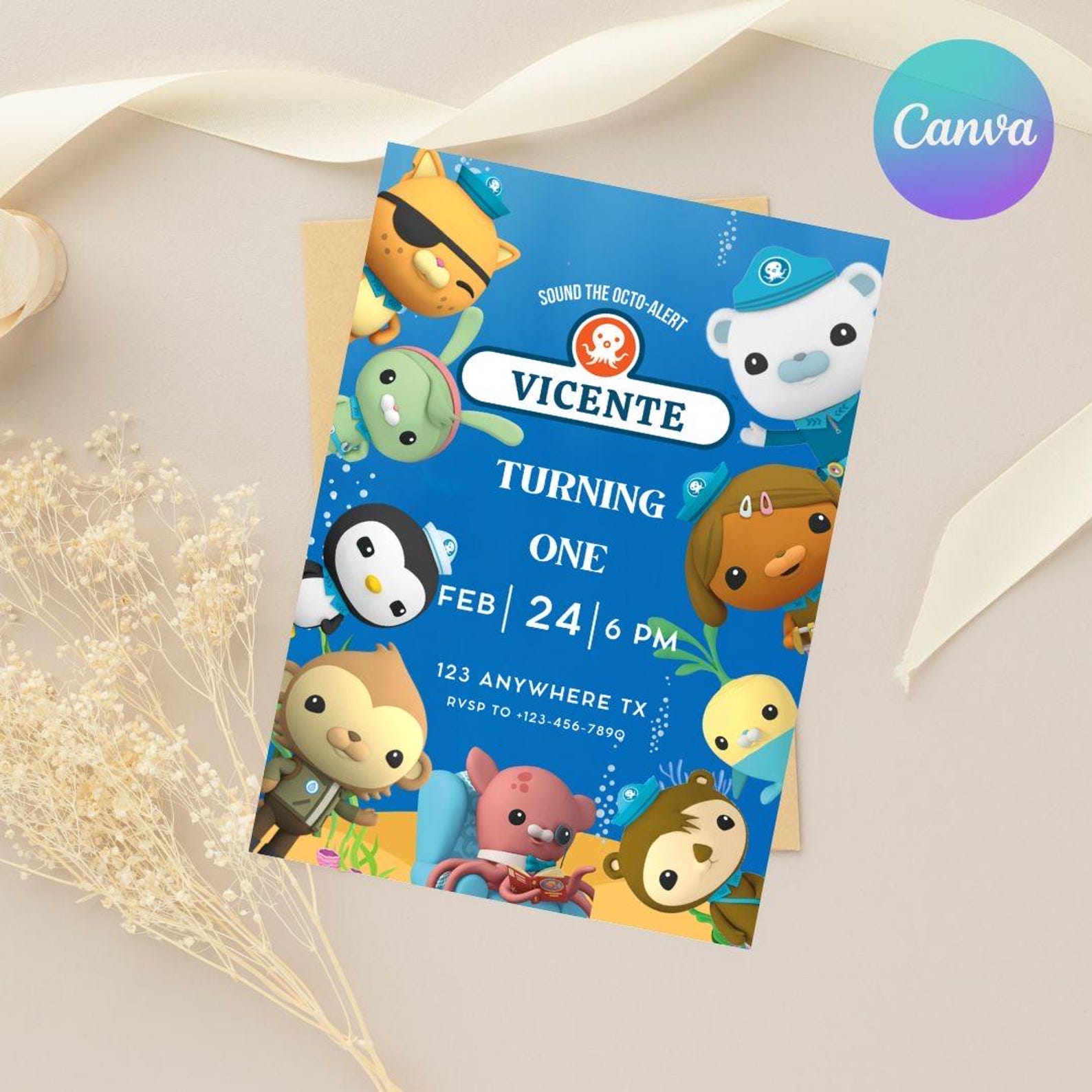 Octonauts Digital Invite Canva Blue Birthday Octonaut, Personalize ...