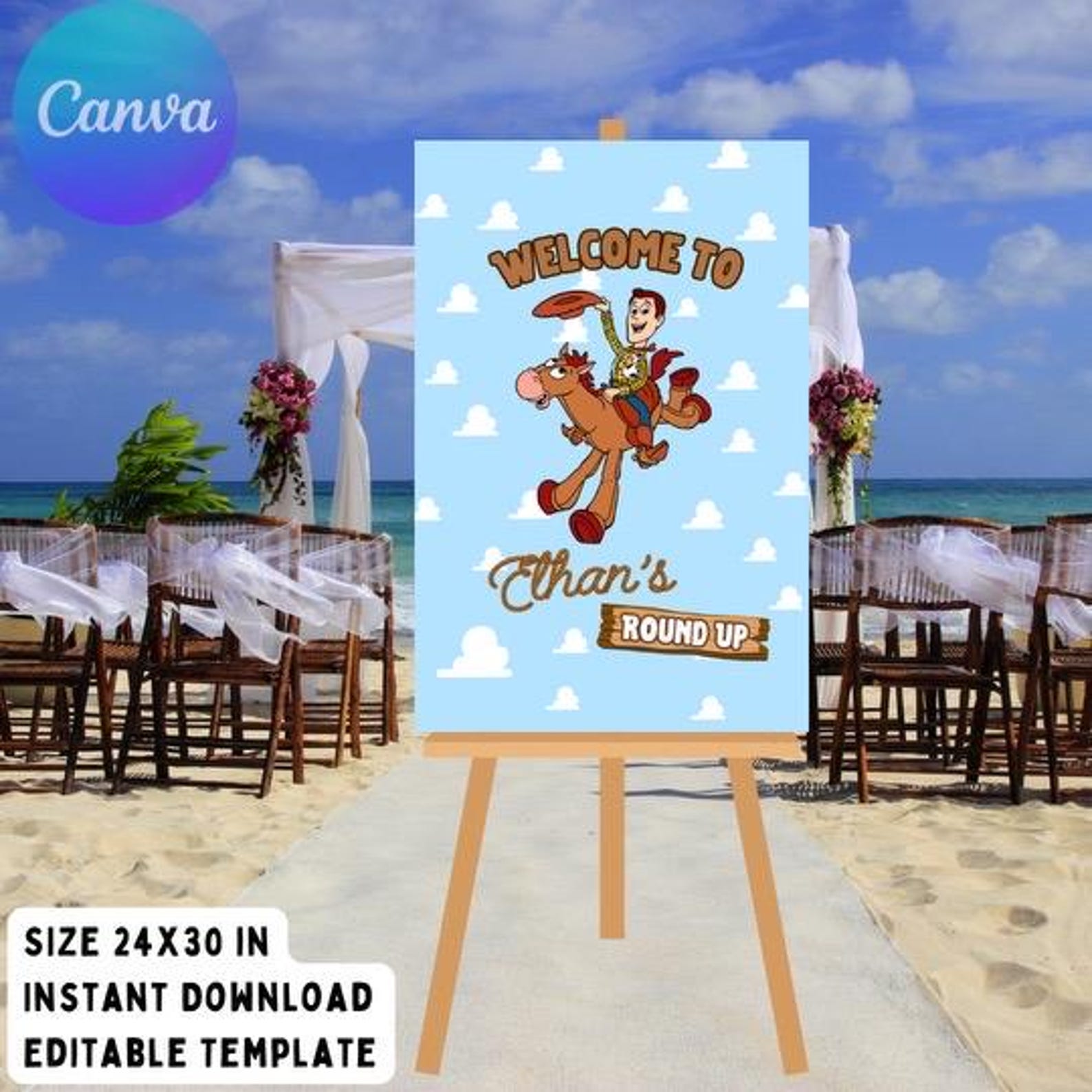 Toy Story Welcome Sign Invitation, Toy Story Birthday Party, Round Up ...