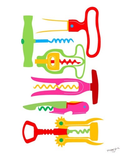 Bar Decor, Cork Screw, Housewarming Gift, Bar Art, Wine Art, Bar Prints ...