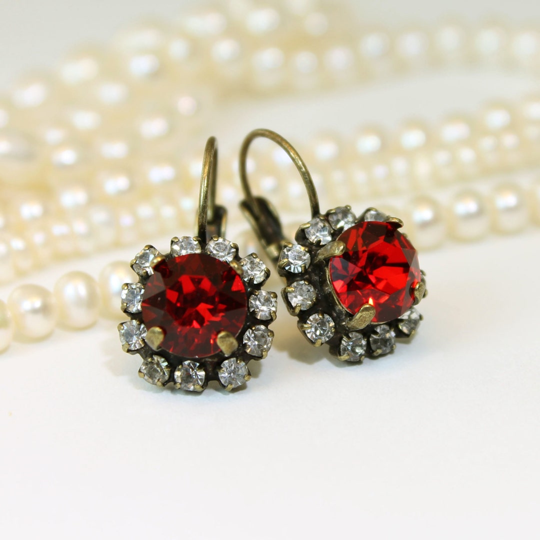 Red Drop Earrings Red Crystal Clear Christmas European Crystals Red ...