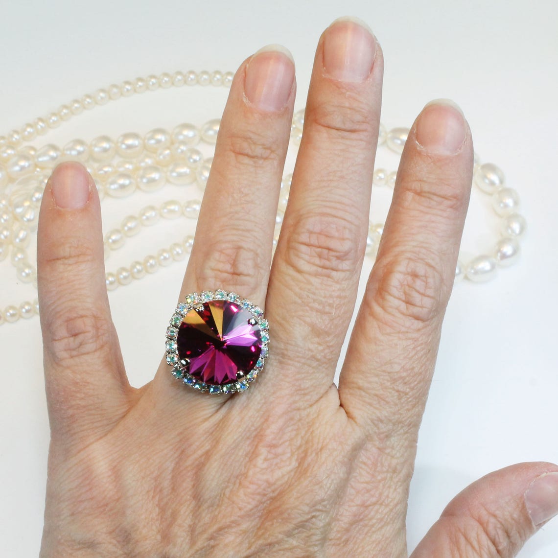 Fuchsia Cocktail Bridal Ring Fuchsia Pink Crystal Ring | Etsy