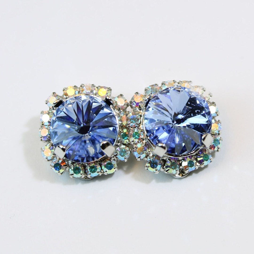 Light Blue Clip on Earrings Baby Blue AB European Crystal Pale Blue ...