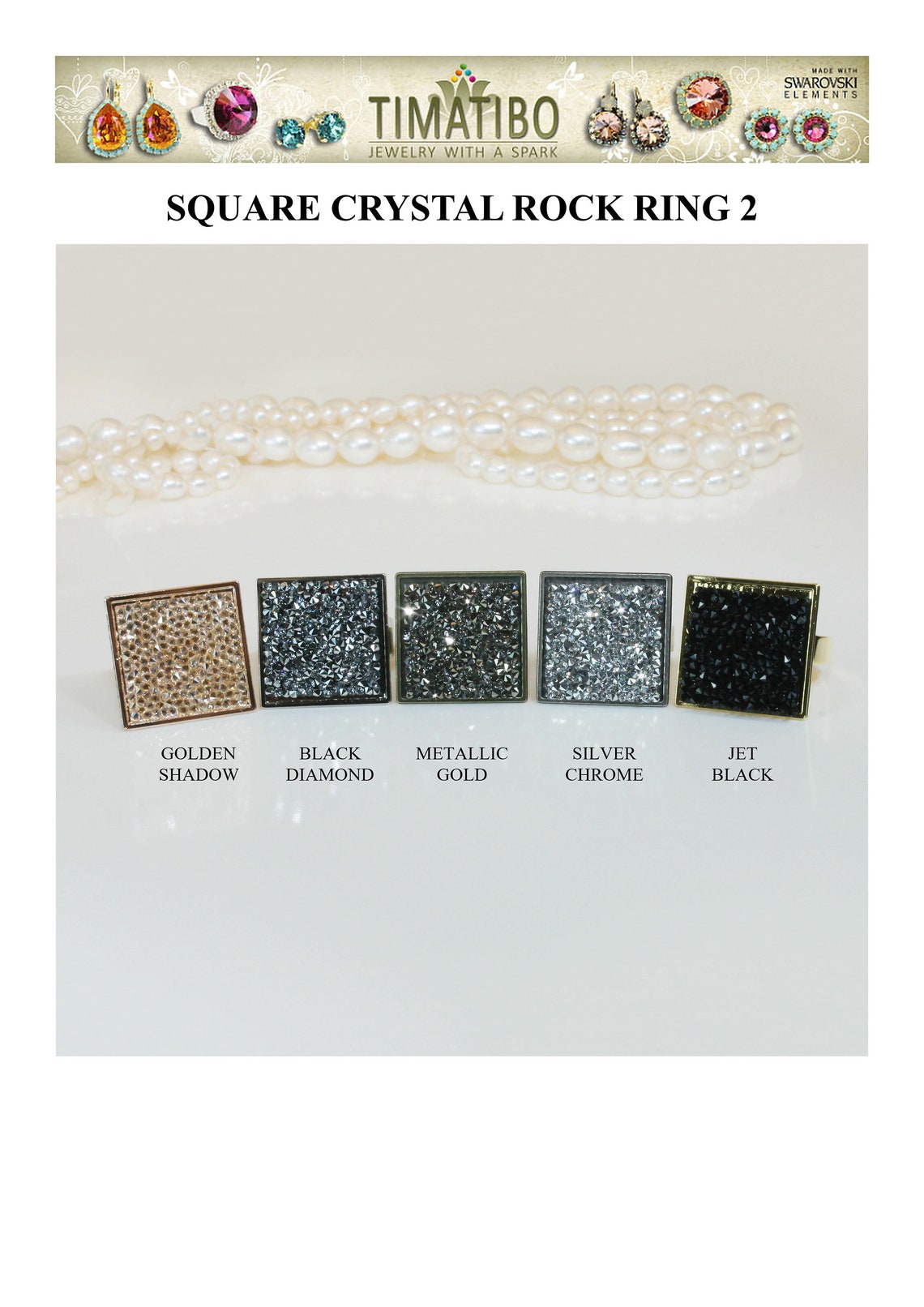 Silver Ring Cocktail Square Oversize European Crystal Rock | Etsy