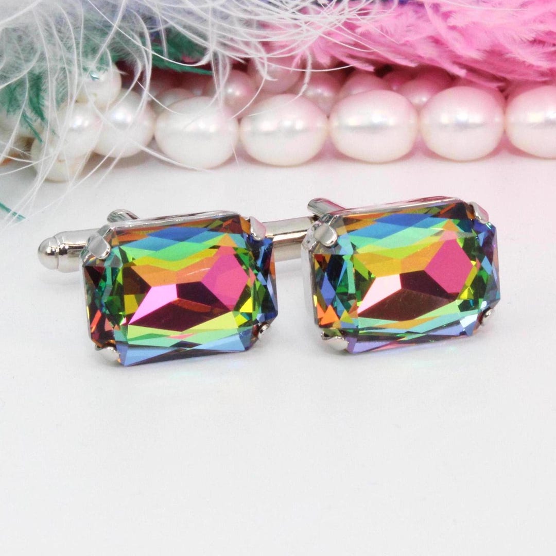 Rainbow Cufflinks, Multicolor Groom Cufflinks, Crystal Cuff Links ...