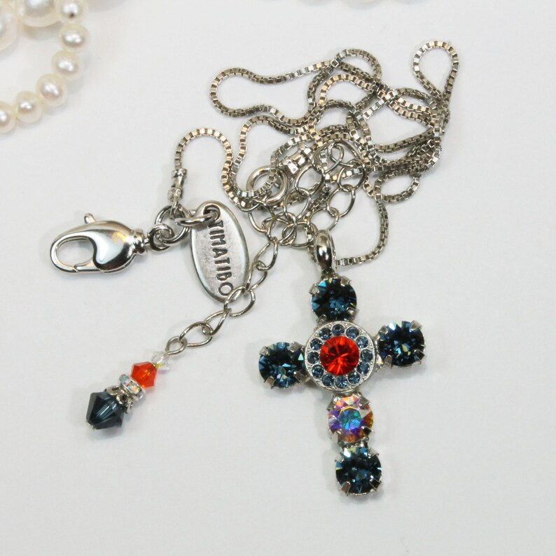Navy Blue Orange Auburn Cross Necklace Navy European Crystal ...