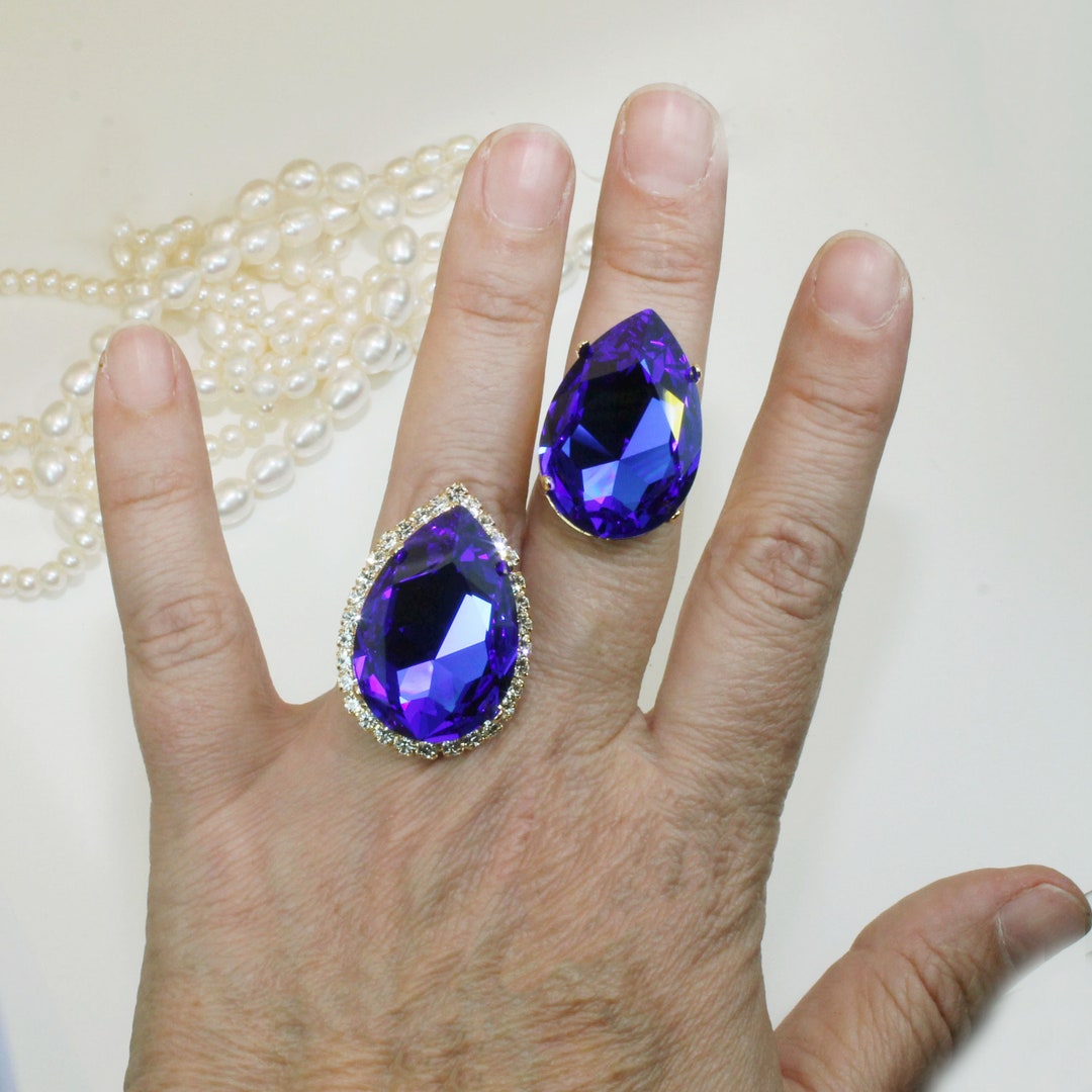 Sapphire Blue Ring, Royal Blue Crystal Teardrop Ring, Statement Ring ...