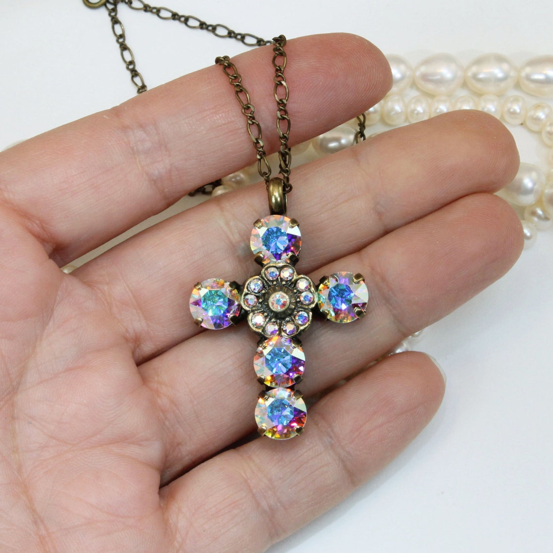 Crystal Cross AB European Crystal Cross Necklace Pendant | Etsy