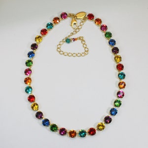 Colorful Necklace, Rainbow Rhinestone Necklace, Multi Colored Necklace ...